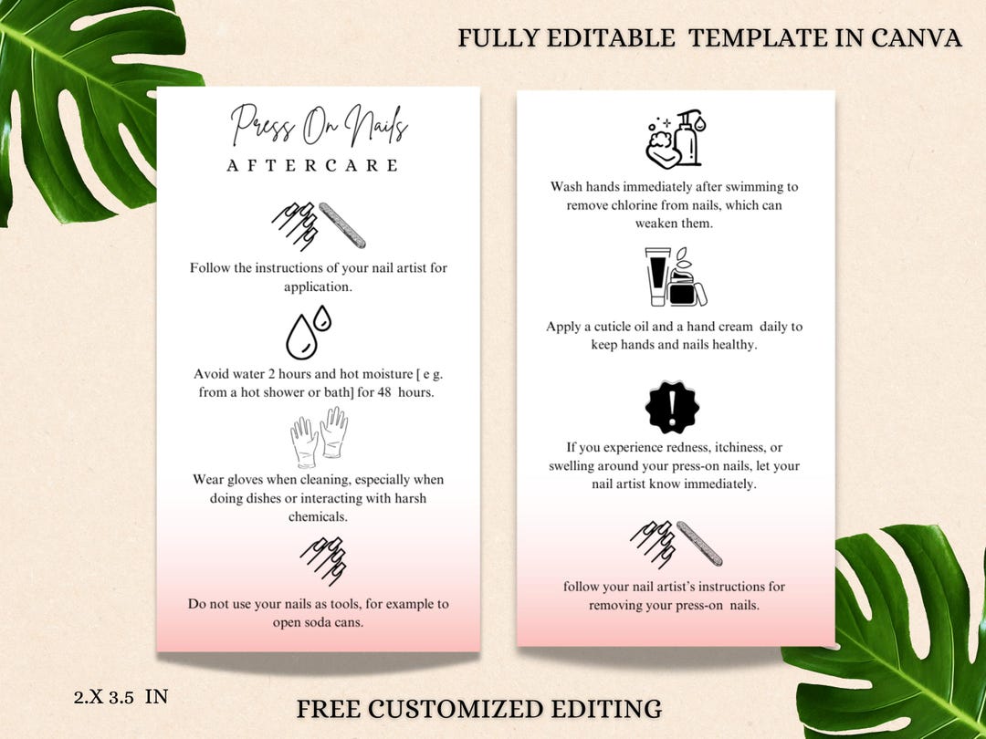 Editable Press on Nails Aftercare Template, Printable Manicure ...