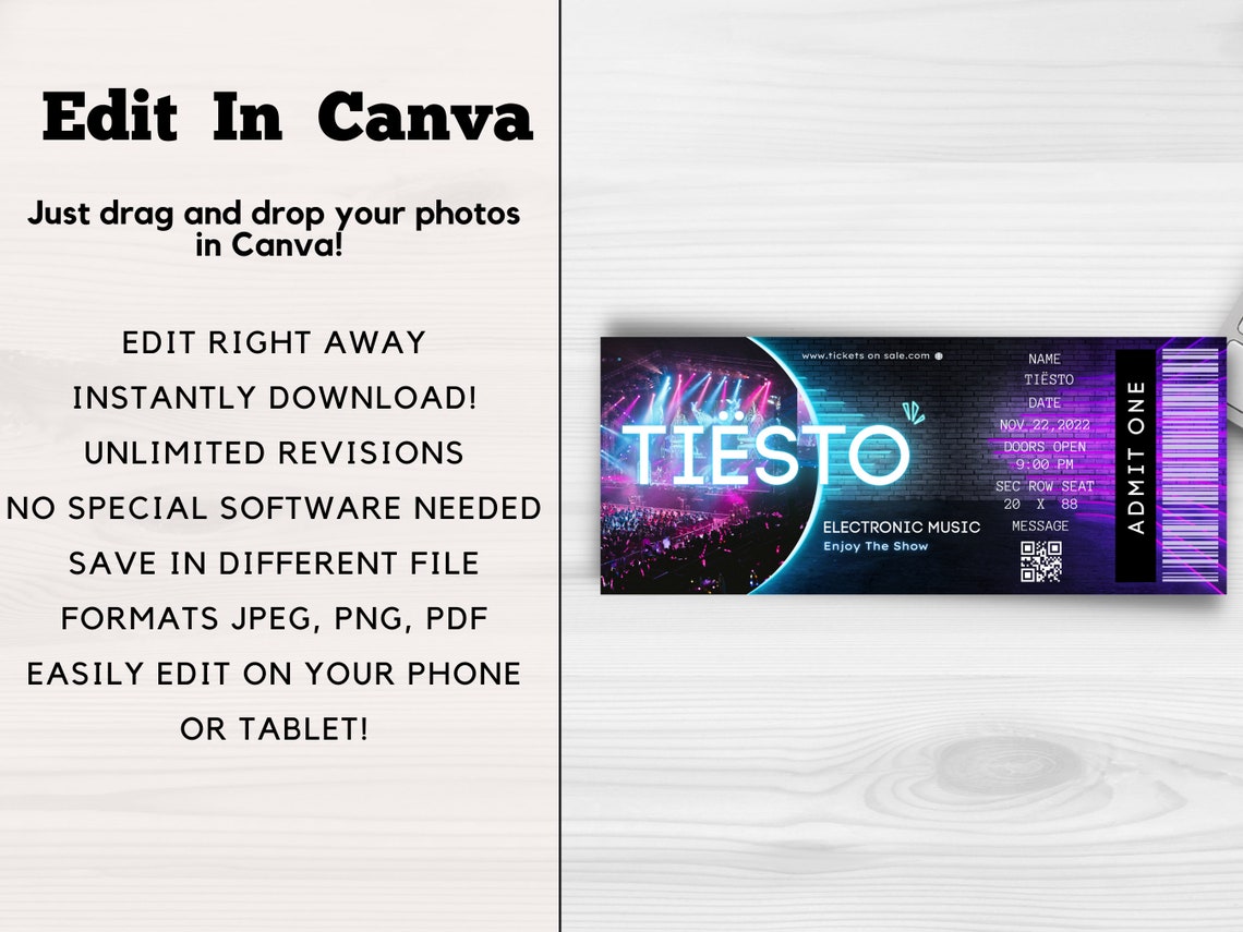 Editable Concert Ticket Template Printable Music Event - Etsy