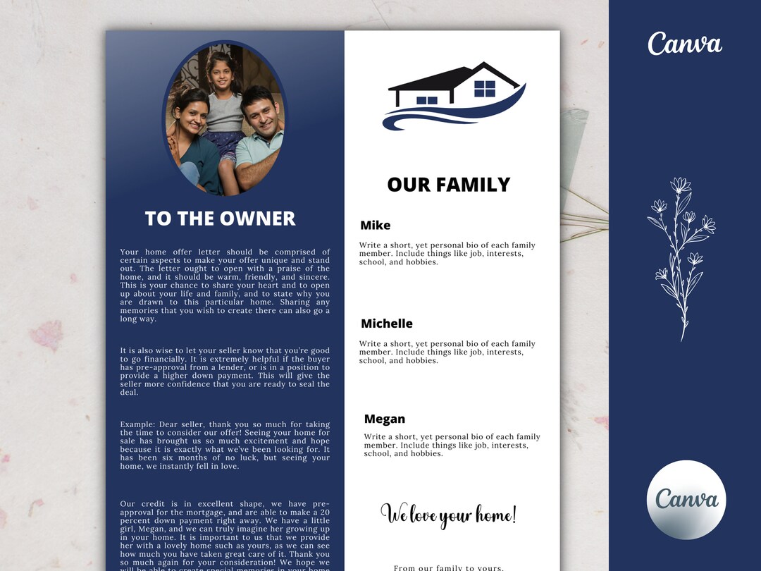 Home Offer Letter Template, Editable Letter, Printable Home Buyer ...
