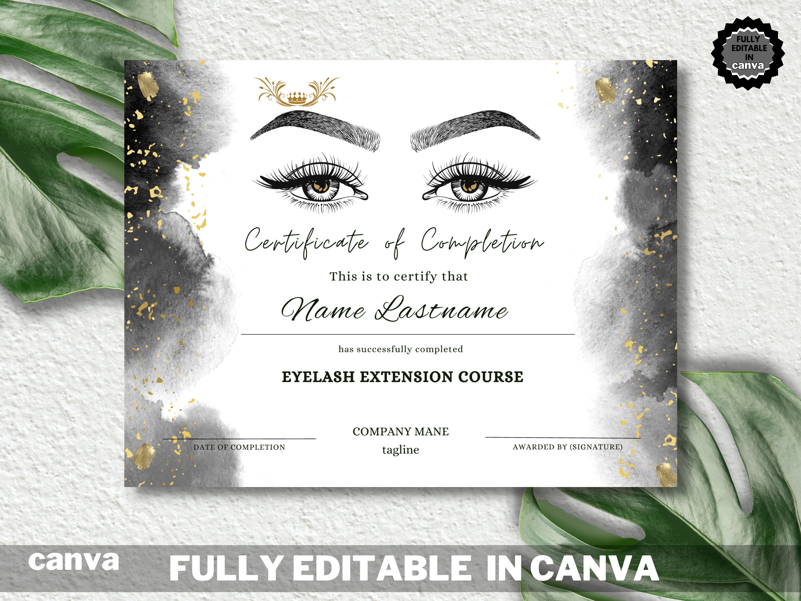 Lash Certificate of Completion Template - Editable Eyelash Printable ...