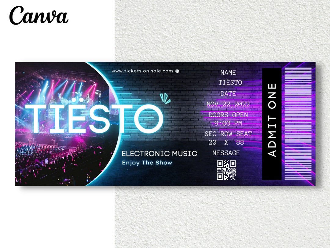 Editable Concert Ticket Template, Printable Music Event Ticket, Custom ...