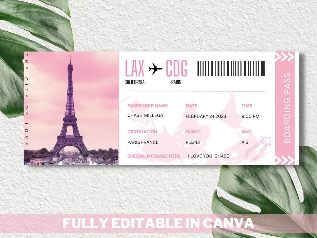 Editable Boarding Pass Template Printable Airline Ticket - Etsy