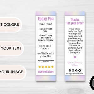 Editable Pen Care Card Template, Epoxy Pen Care Card, Printable and ...