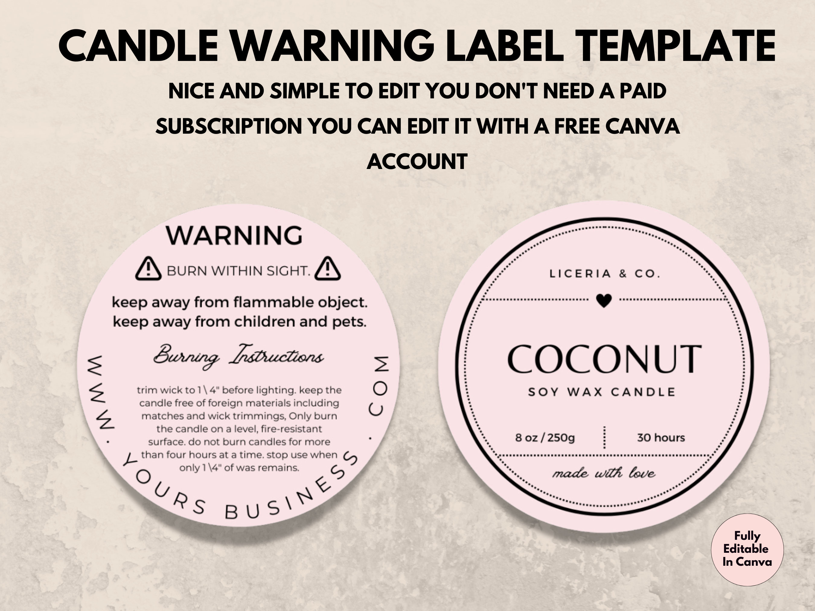 Editable Candle Warning Label Template, Editable Candle Warning ...