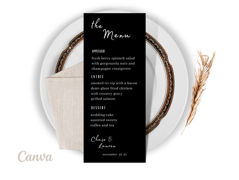 Minimalist Wedding Menu Template Modern Calligraphy - Etsy