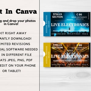 Editable Concert Ticket Template, Printable Music Event Ticket, Custom ...