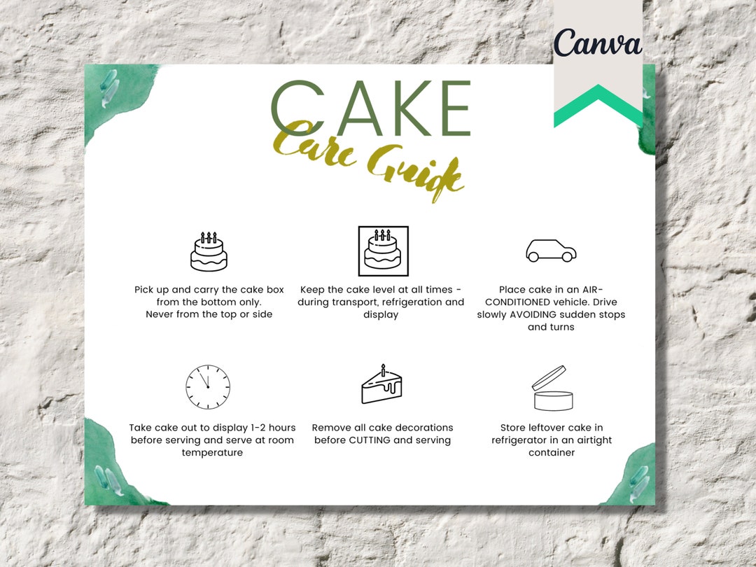 Cake Care Card Template Instructions Template, Editable Wedding Cake ...