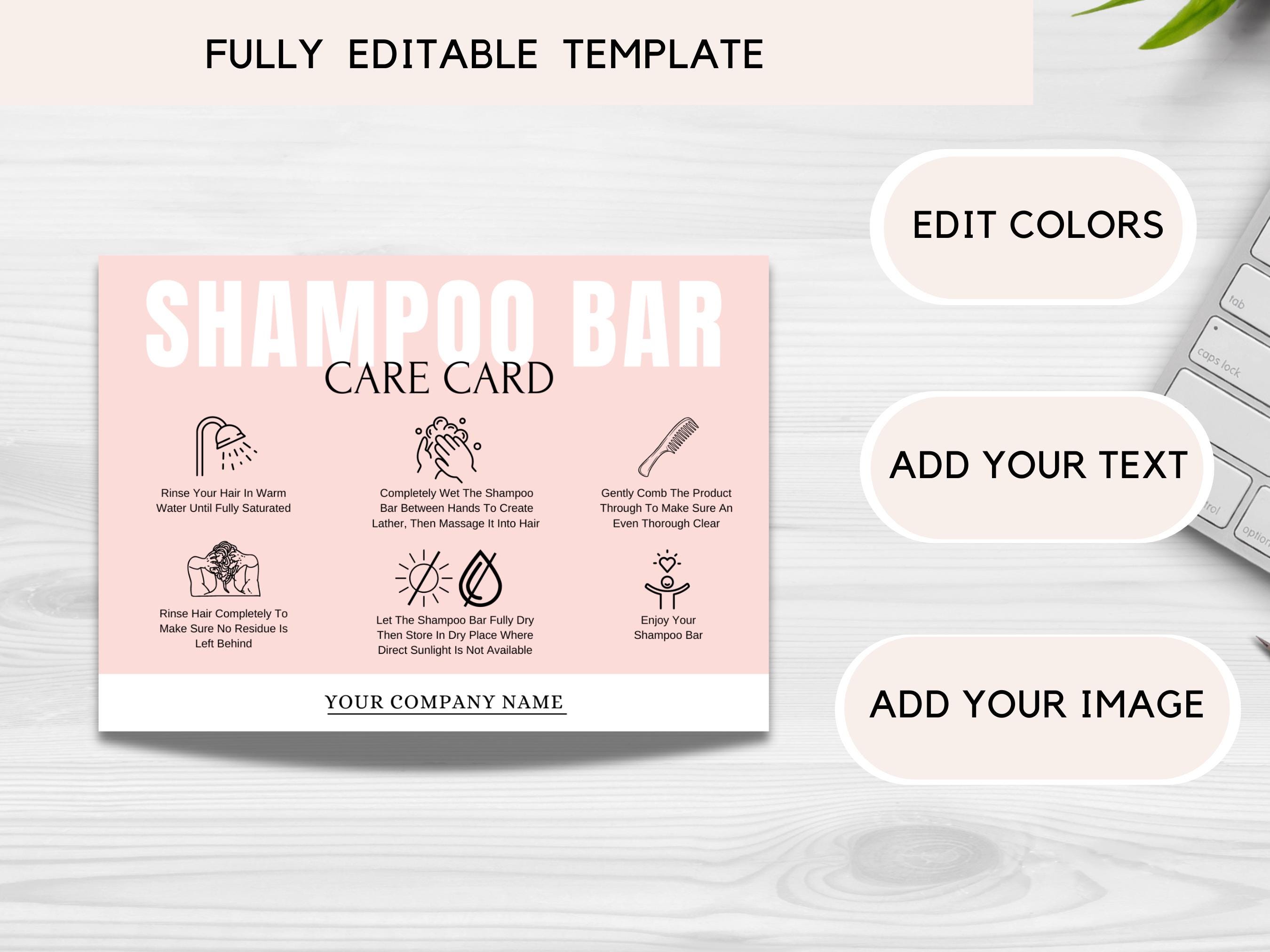 Editable Shampoo Bar Care Card Template |printable Care Instructions ...