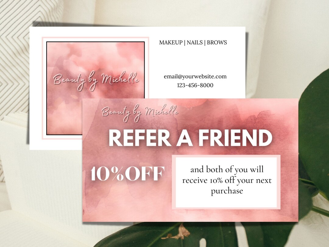 Refer A Friend Card Template - Editable Client Referral - Feminine ...