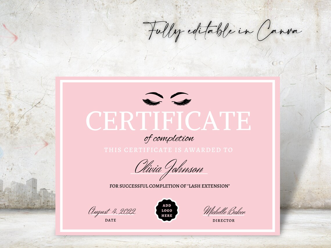 Lash Certificate of Completion Template Editable Eyelash - Etsy