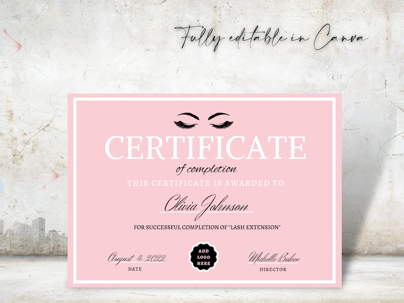 Lash Certificate of Completion Template Editable Eyelash - Etsy