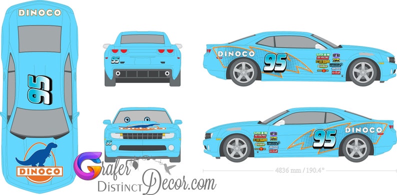 Dinoco Lightning Mcqueen Car Decals: Racing Car Wrap - Etsy