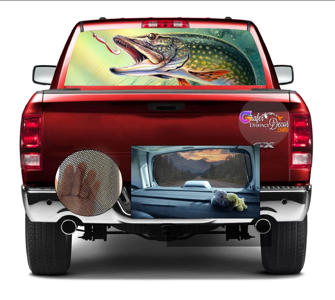 Fishing Window Graphics, Bass Perforated Sticker for Truck Vinyl Pickup ...