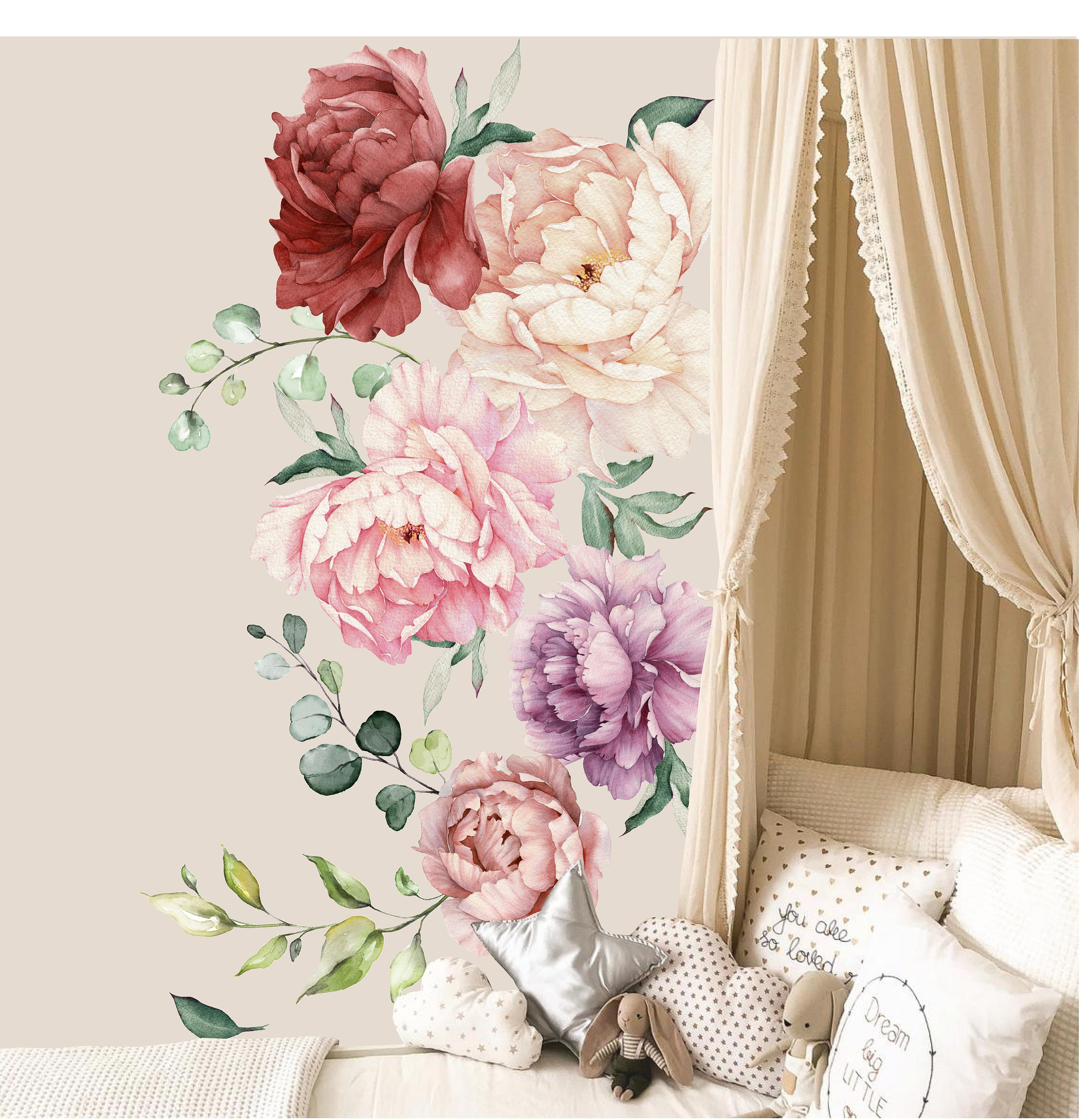 Peonies Hydrangeas Wall Decals Watercolor Flowers Wall Art | Etsy