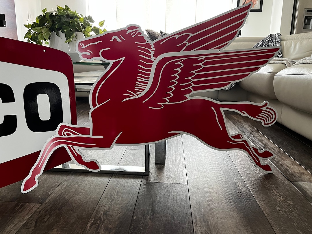 Antique Mobil Pegasus Sign: 27"x39.5" Aluminum Garage Decor - Etsy