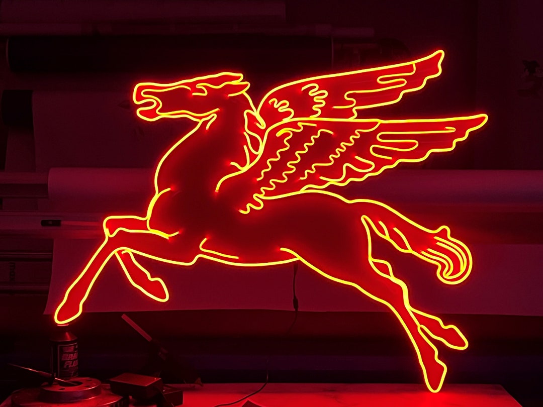 Custom Neon MOBIL Red PEGASUS Neon SIGNS Double Sided for Horse Lover ...