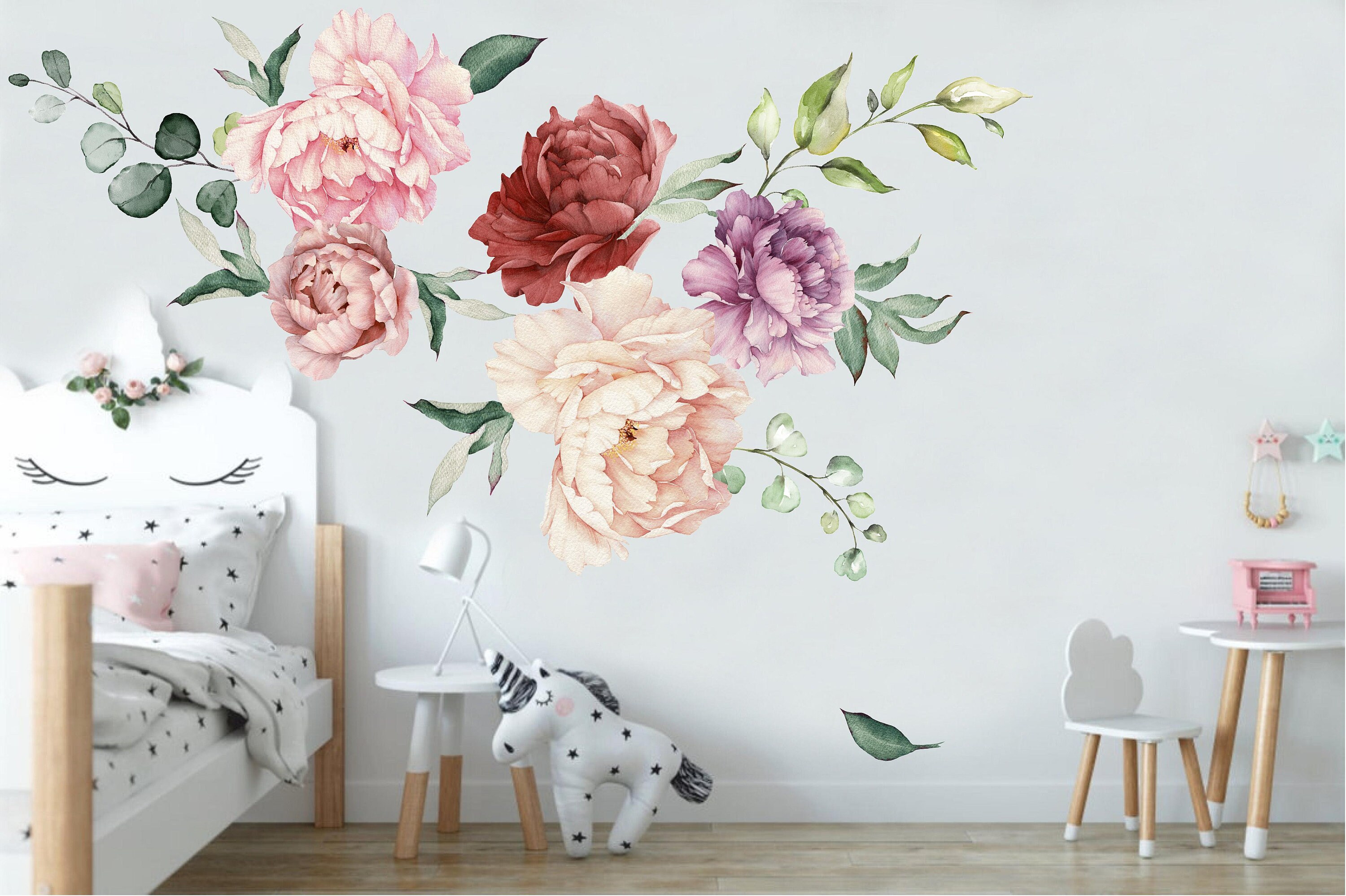 Peonies Hydrangeas Wall Decals Watercolor Flowers Wall Art | Etsy