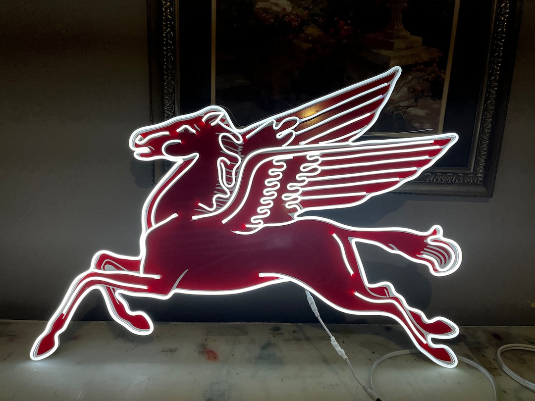 Mobil Pegasus Neon Sign | Vintage Garage Decor, Aluminum Gas Station ...