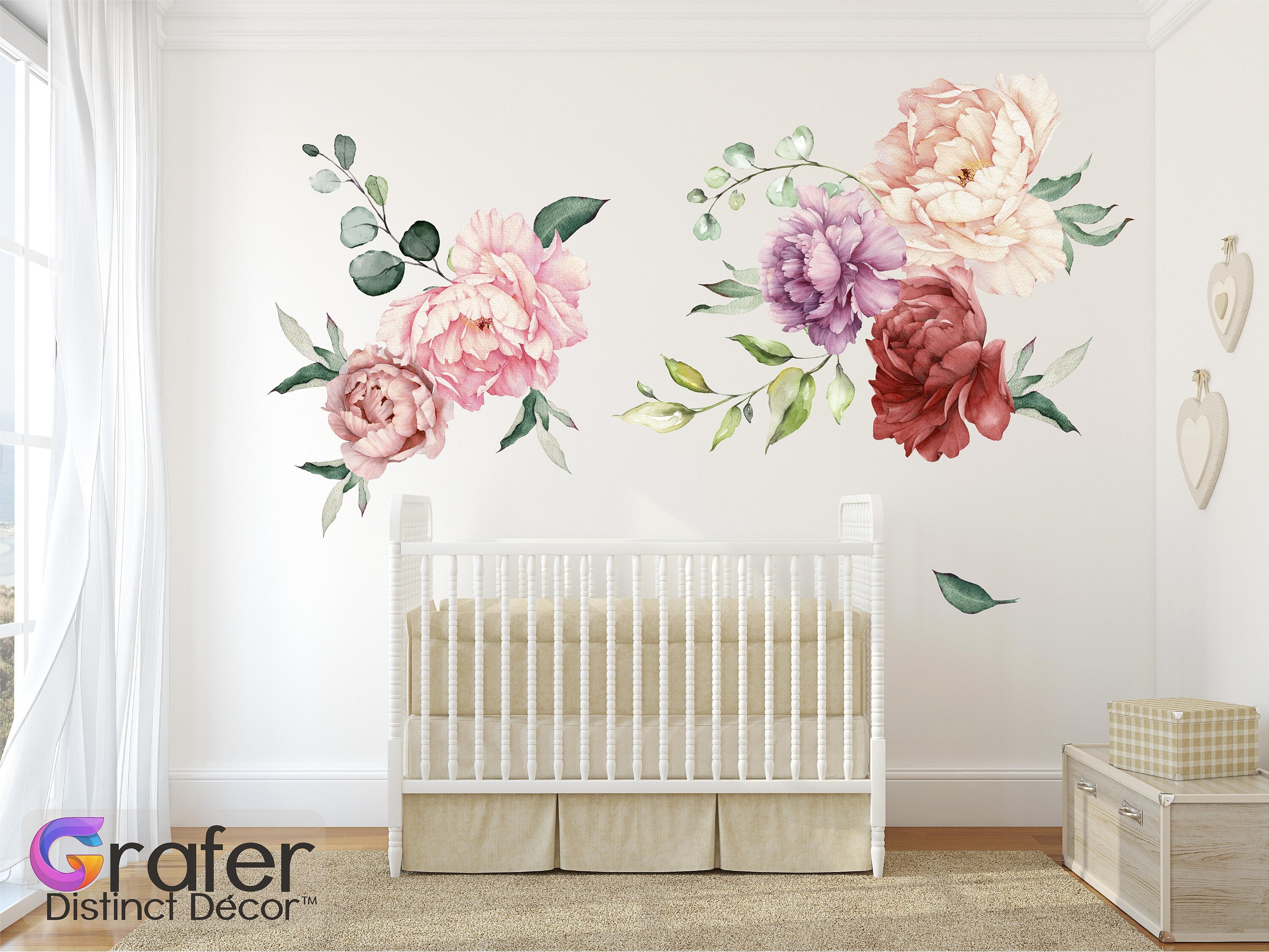 Peonies Hydrangeas Wall Decals Watercolor Flowers Wall Art | Etsy