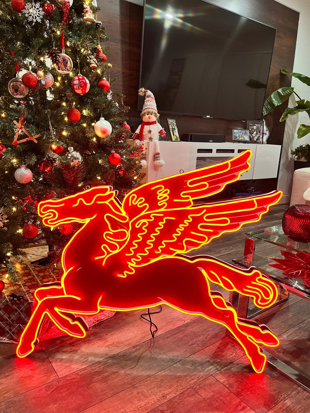 Red Pegasus Neon Sign | Double Sided Mobil Gas Station Decor, Caveman ...
