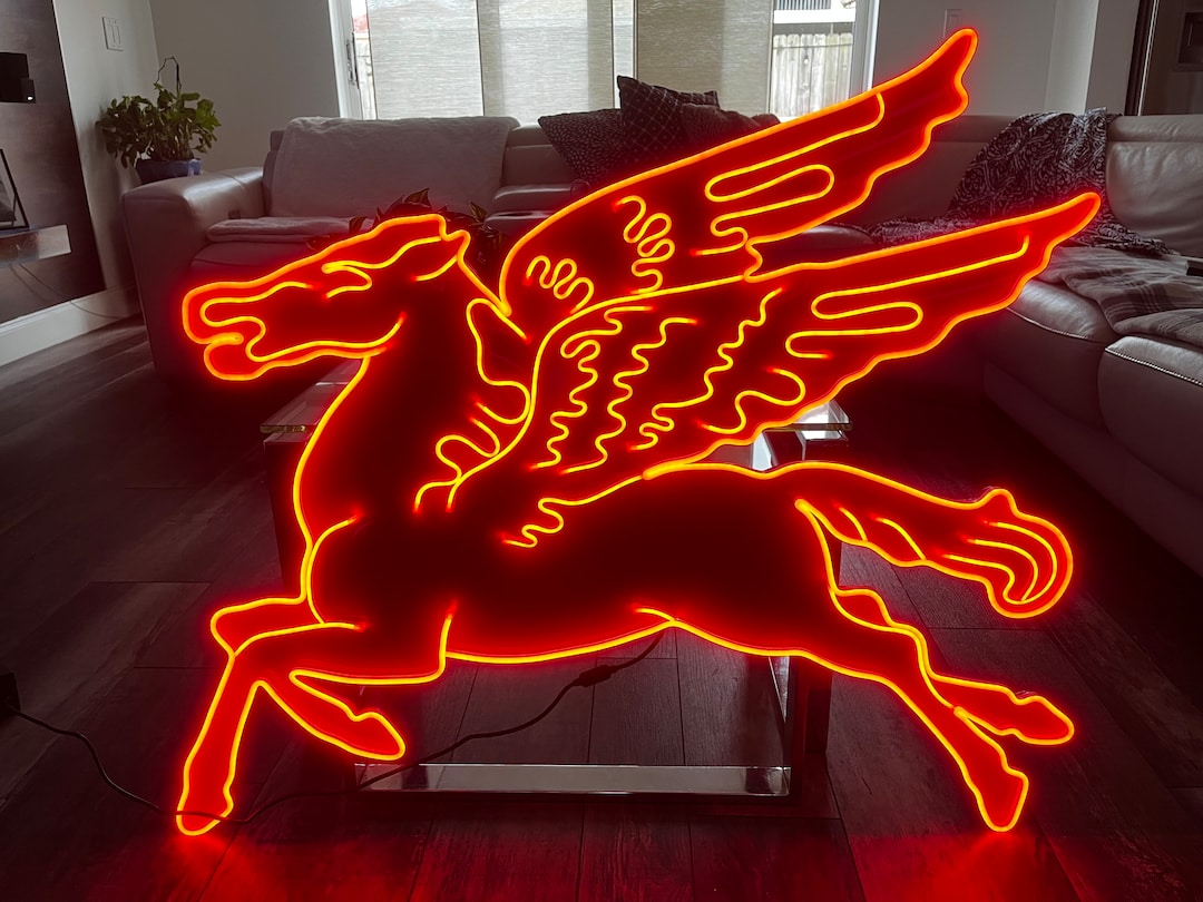 Neon Pegasus Signs, Neon Gas Station Sign, Antique Vintage, Garage ...