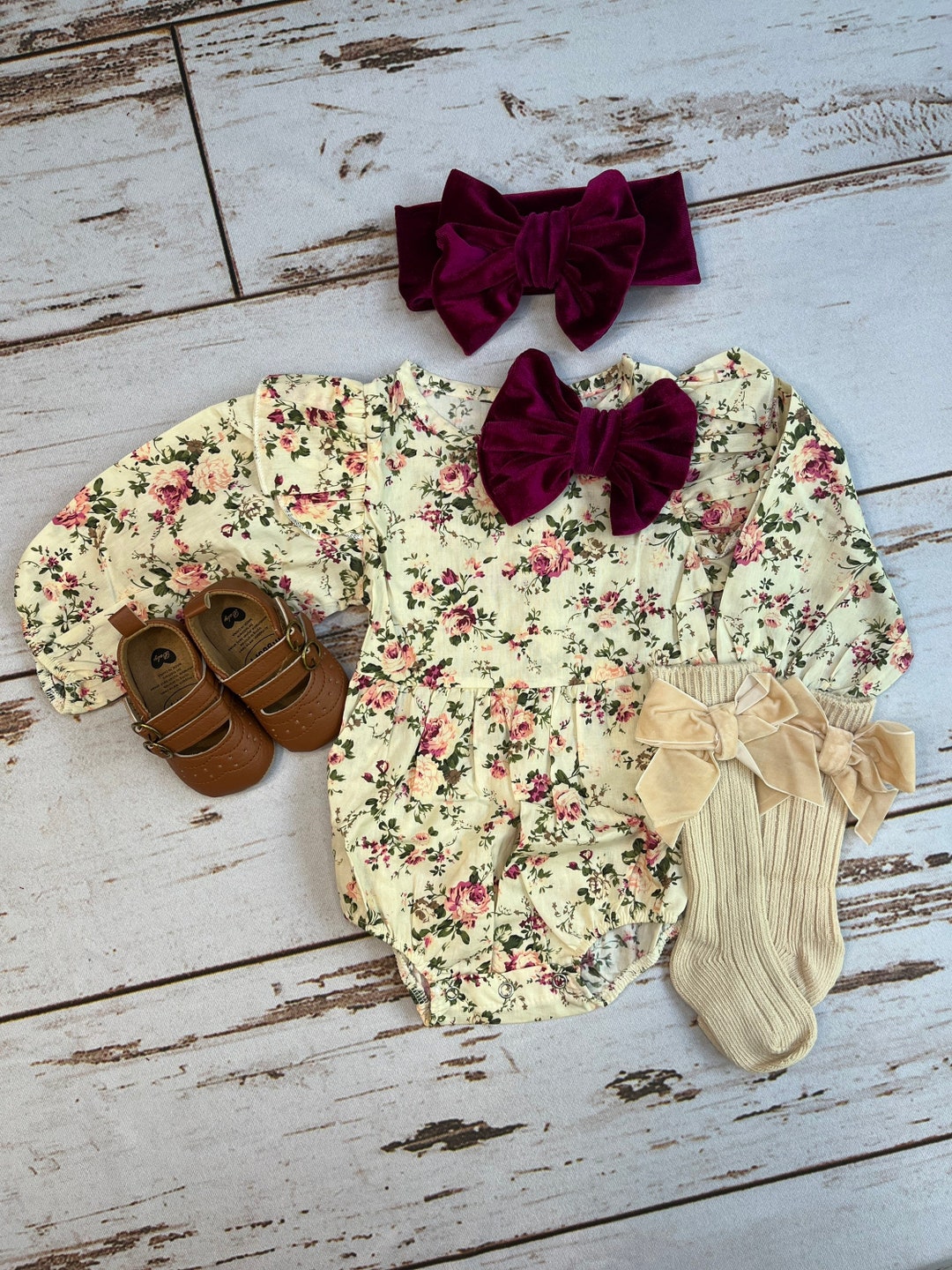 Baby Girl Thanksgiving Coming Home Outfit Infant Girl Clothes Long Sleeve Fall Floral Romper ...