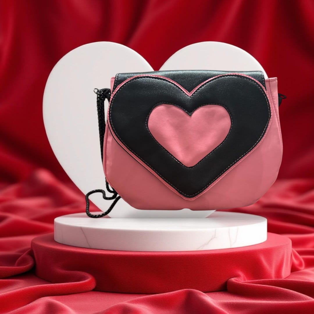 Heart Shaped Crossbody Valentine Purse-cupid Handbag-pink and Black ...