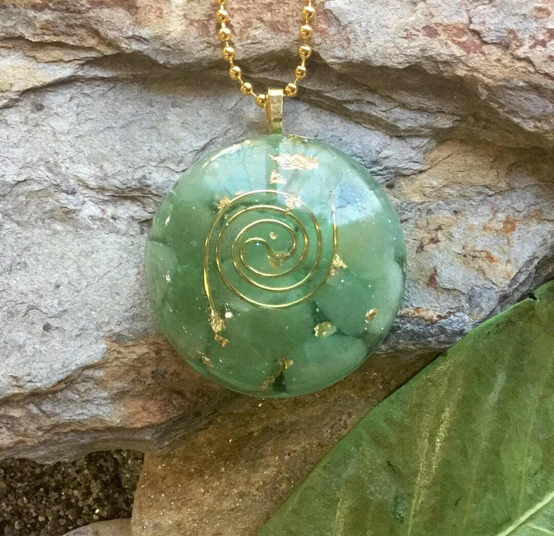 Green Natural Aventurine Necklace 5G EMF Protection Pendant Aventurine ...