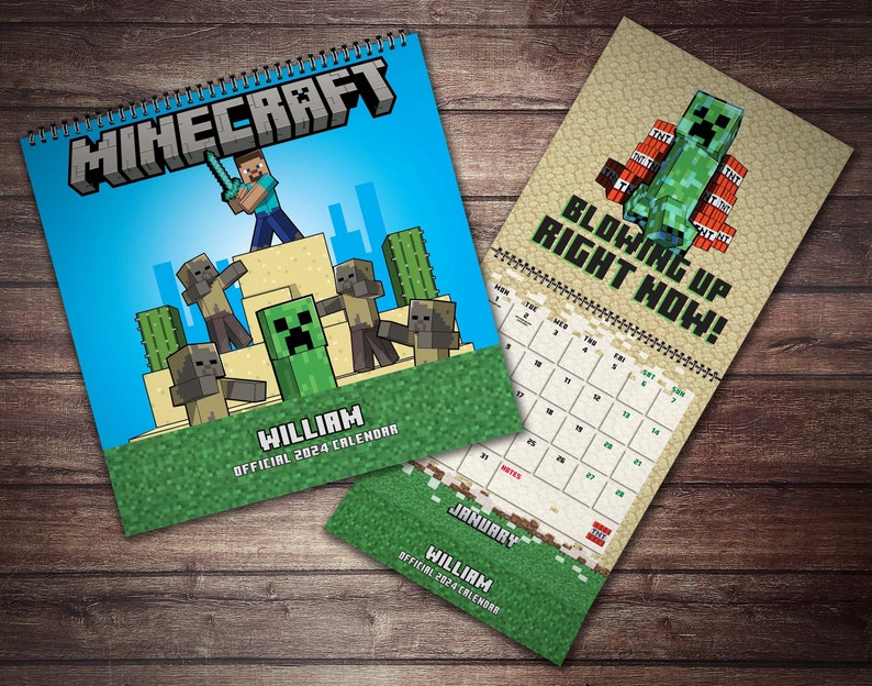 Minecraft Personalised 2024 'ring Bound' Calendar 297mm X 297mm Square ...