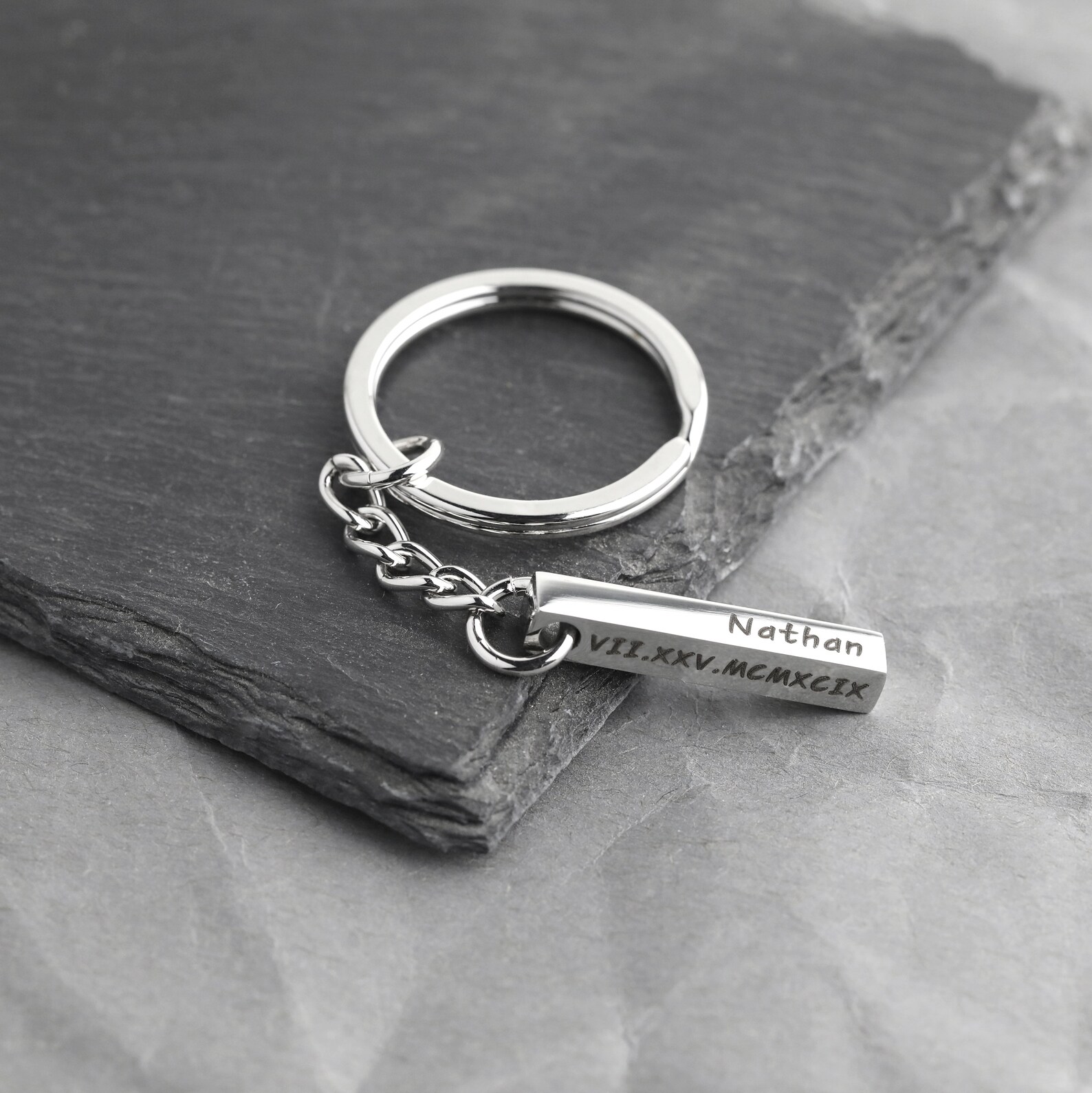 Engraved Silver Bar Custom Keychain Boyfriend Men Valentines | Etsy