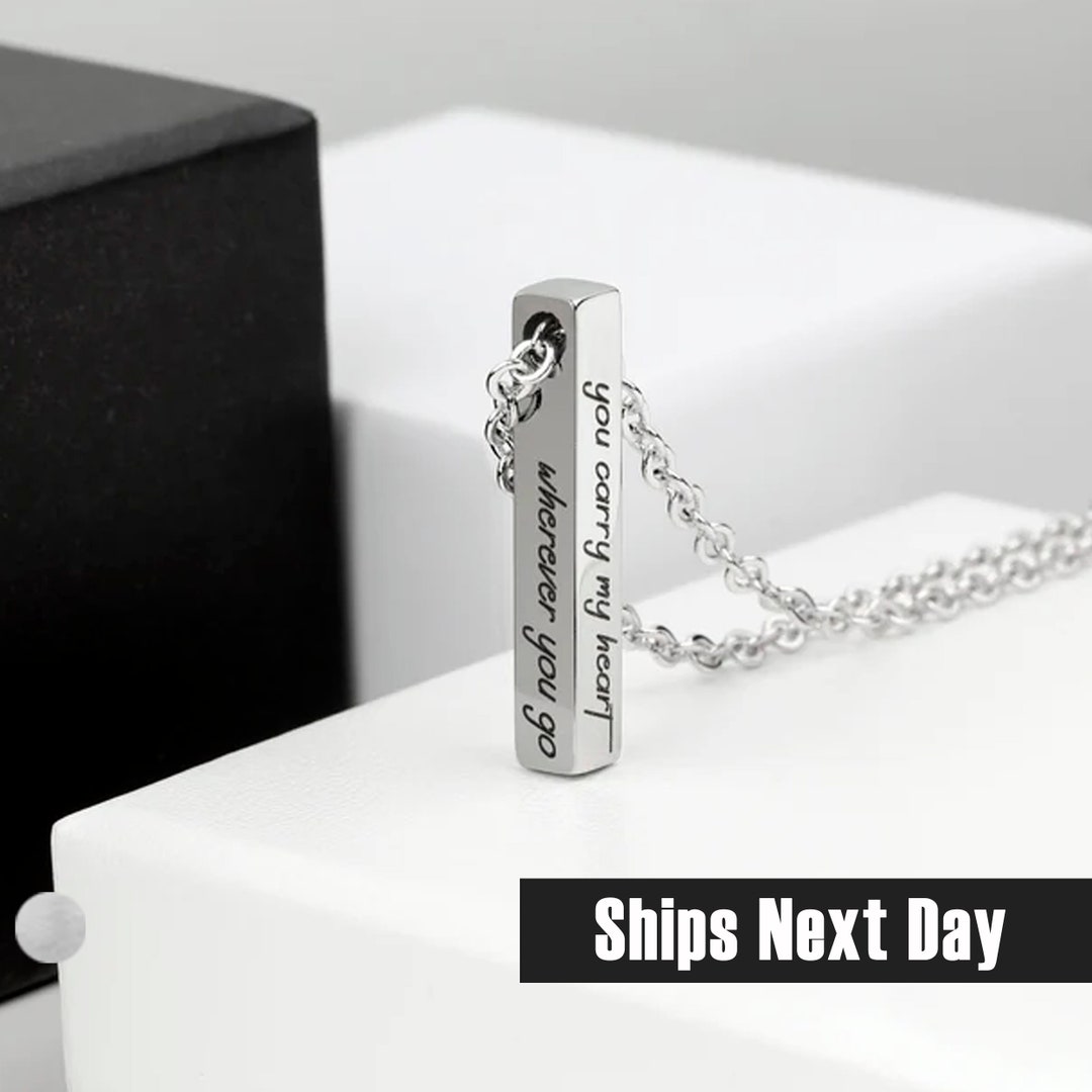 Personalized Mens Necklace Mens Jewelry 4 Side Bar Engraved Boyfriend ...