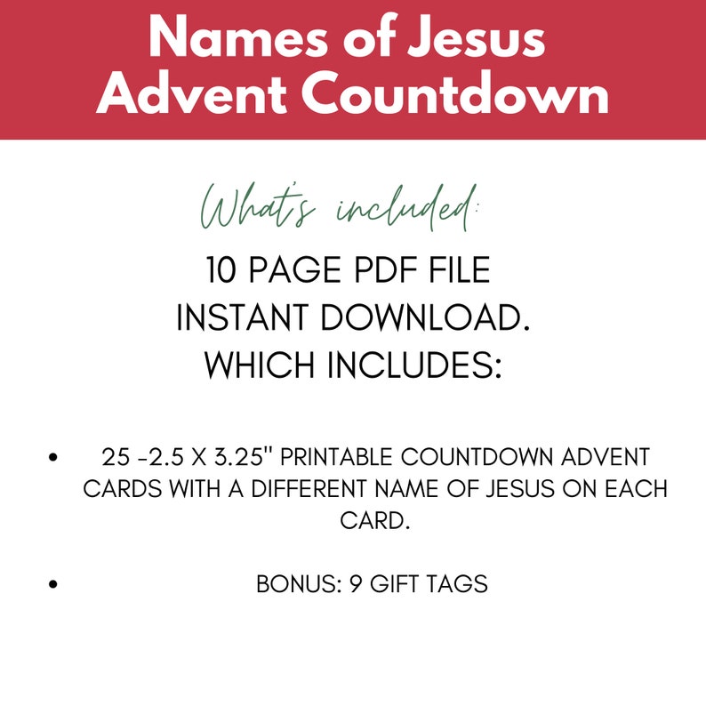 Names of Jesus Countdown to Christmas Advent PDF File, Instant Download ...