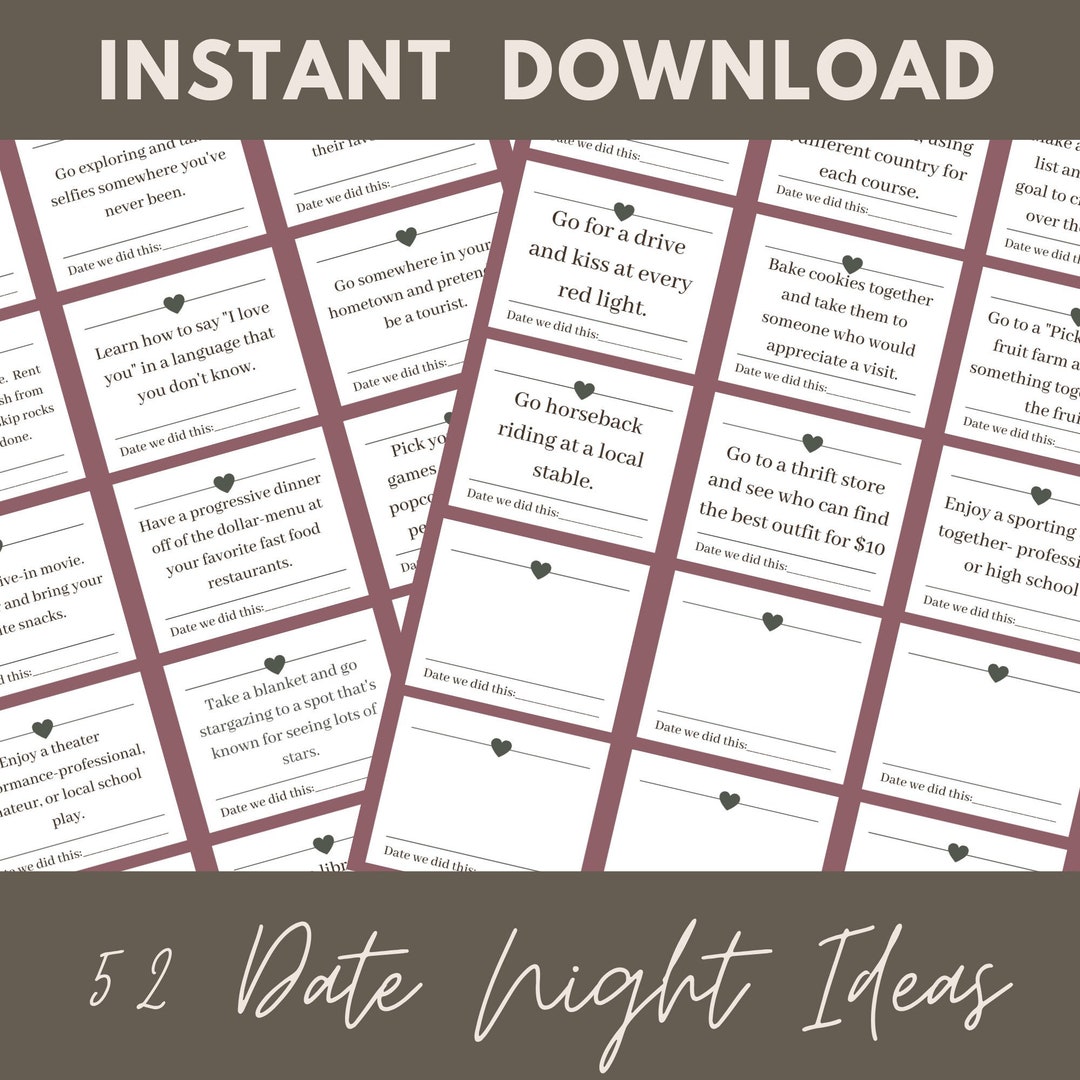 52 Date Night Ideas for a Year of Intentional Dating-pdf Printable ...