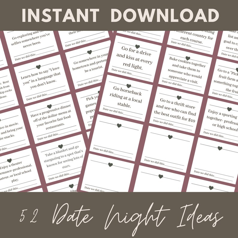 52 Date Night Ideas for a Year of Intentional Dating-pdf Printable ...