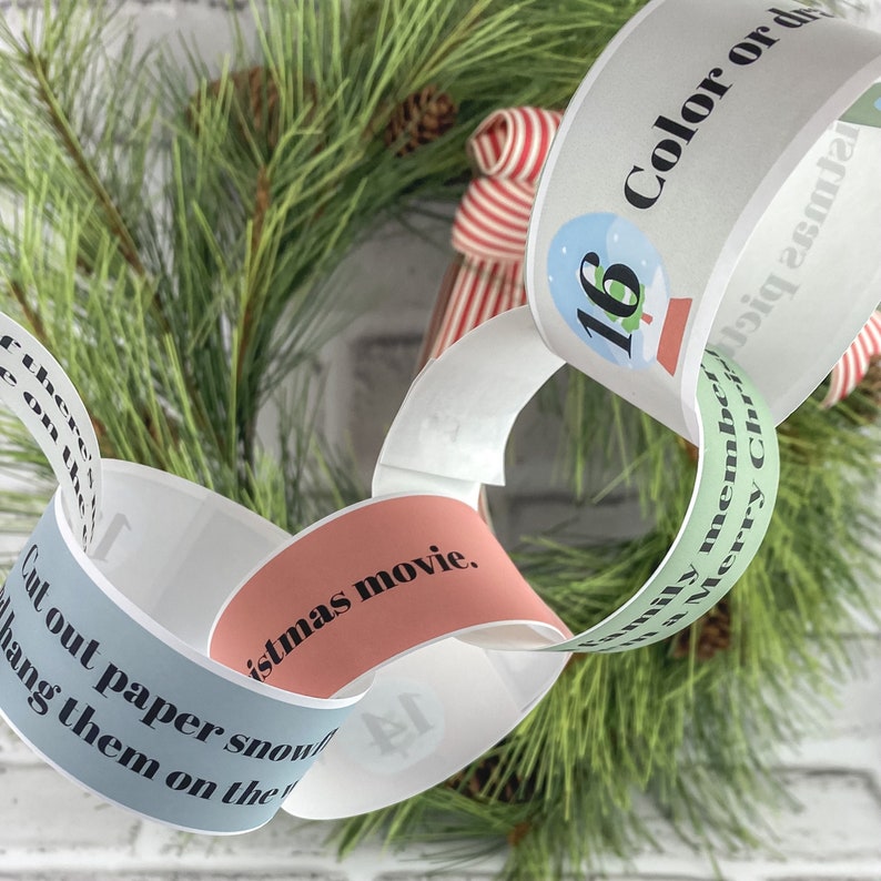 Countdown to Christmas Advent Calendar Paper Chain PDF Printable - Etsy