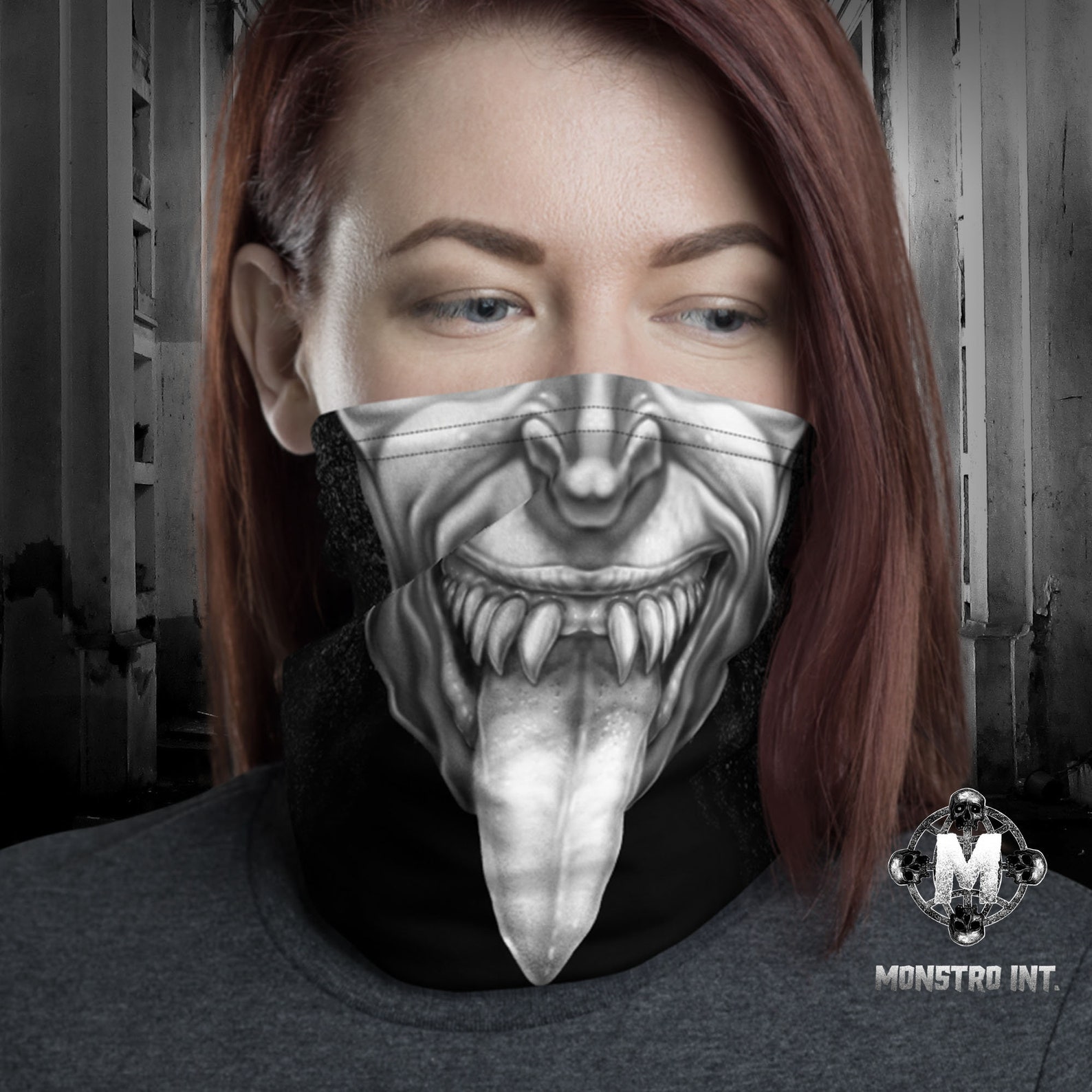 Krampus Sharp Teeth Tongue Creepy Face Mask Reusable Washable Neck ...