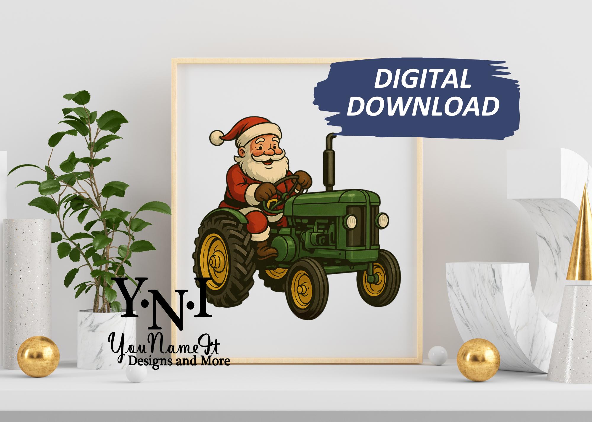 Santa on John Deere Tractor PNG – Vintage Farm Christmas Digital ...