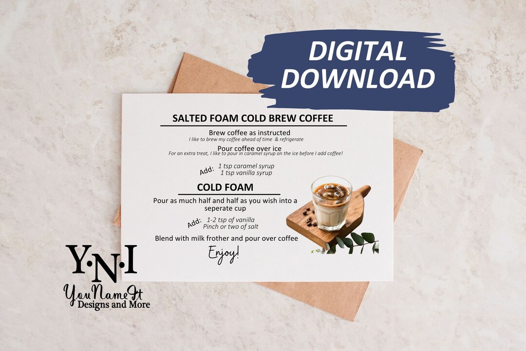 Salted Foam Cold Brew Coffee Recipe Card. 4x6. Digital Download File - Etsy