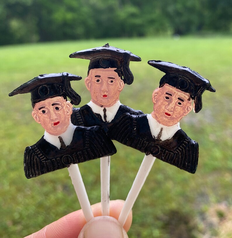 Vintage Graduation Cupcake Toppers With Male Wearing Black Cap and Gown ...
