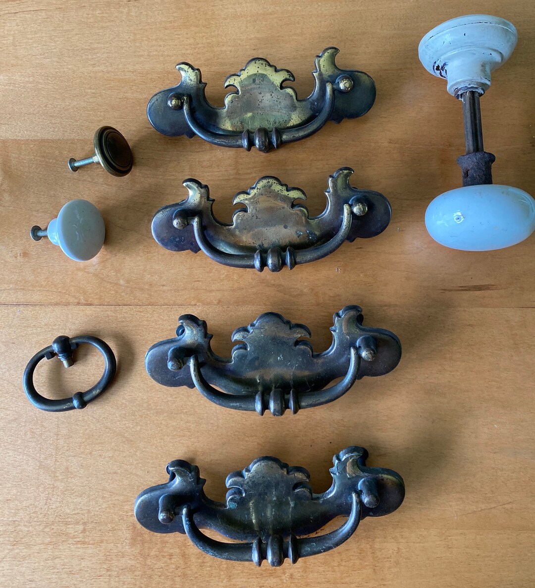 Lot of Vintage Drawer Pulls, Porcelain Door Knob, Brass Drawer Pulls ...