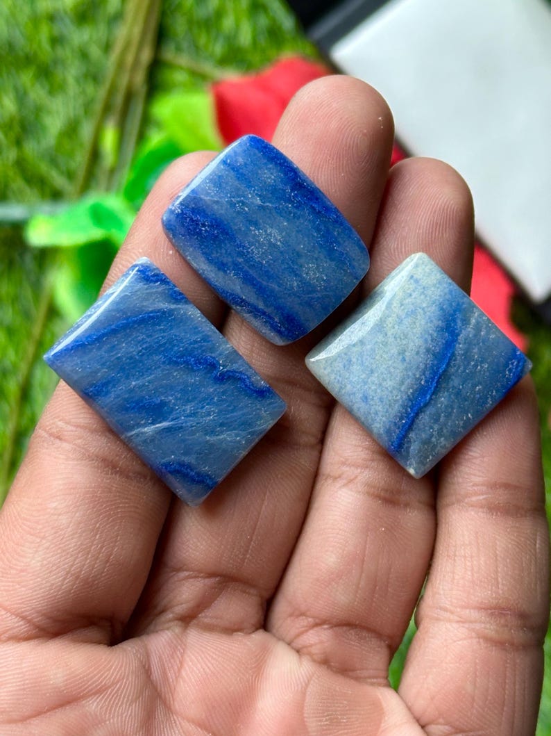 Blue Aventurine Square Cabochon Set, 3pcs 29–19mm, 95.25ct Natural ...