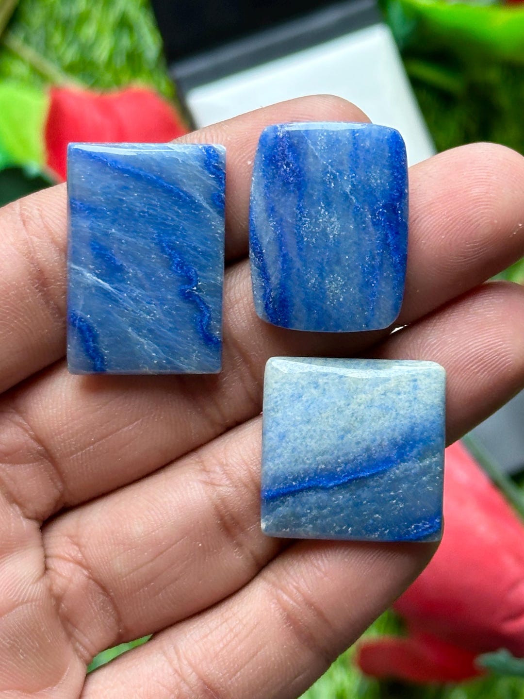 Blue Aventurine Square Cabochon Set, 3pcs 29–19mm, 95.25ct Natural ...