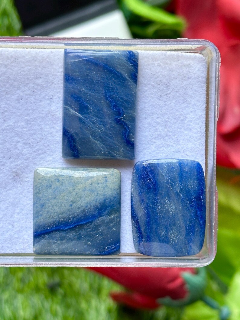 Blue Aventurine Square Cabochon Set, 3pcs 29–19mm, 95.25ct Natural ...