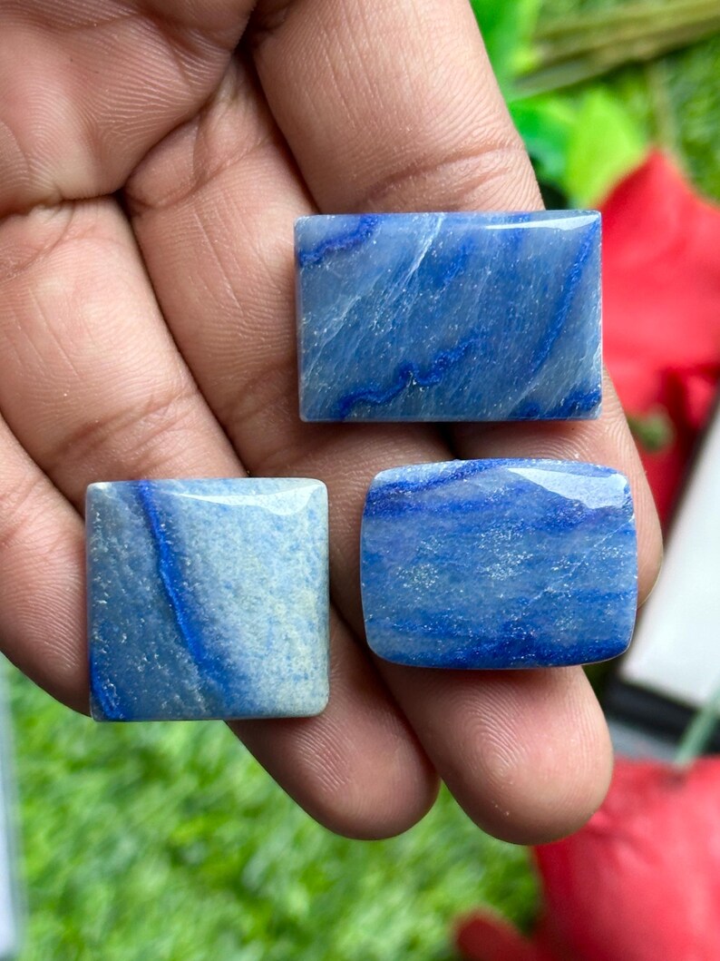 Blue Aventurine Square Cabochon Set, 3pcs 29–19mm, 95.25ct Natural ...