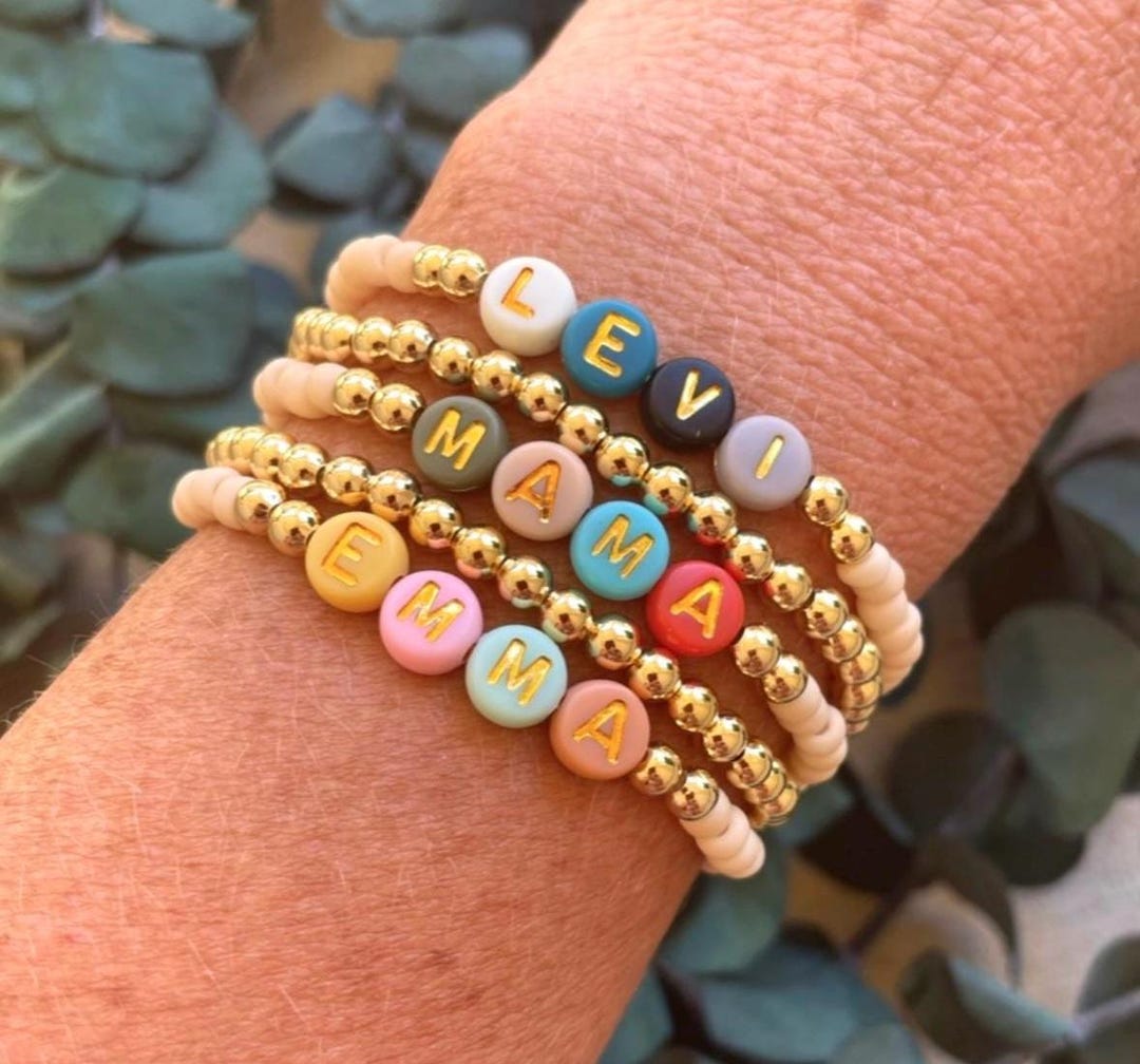 Name Bracelets Word Bracelet Custom Beaded Bracelet Stacking Mama ...