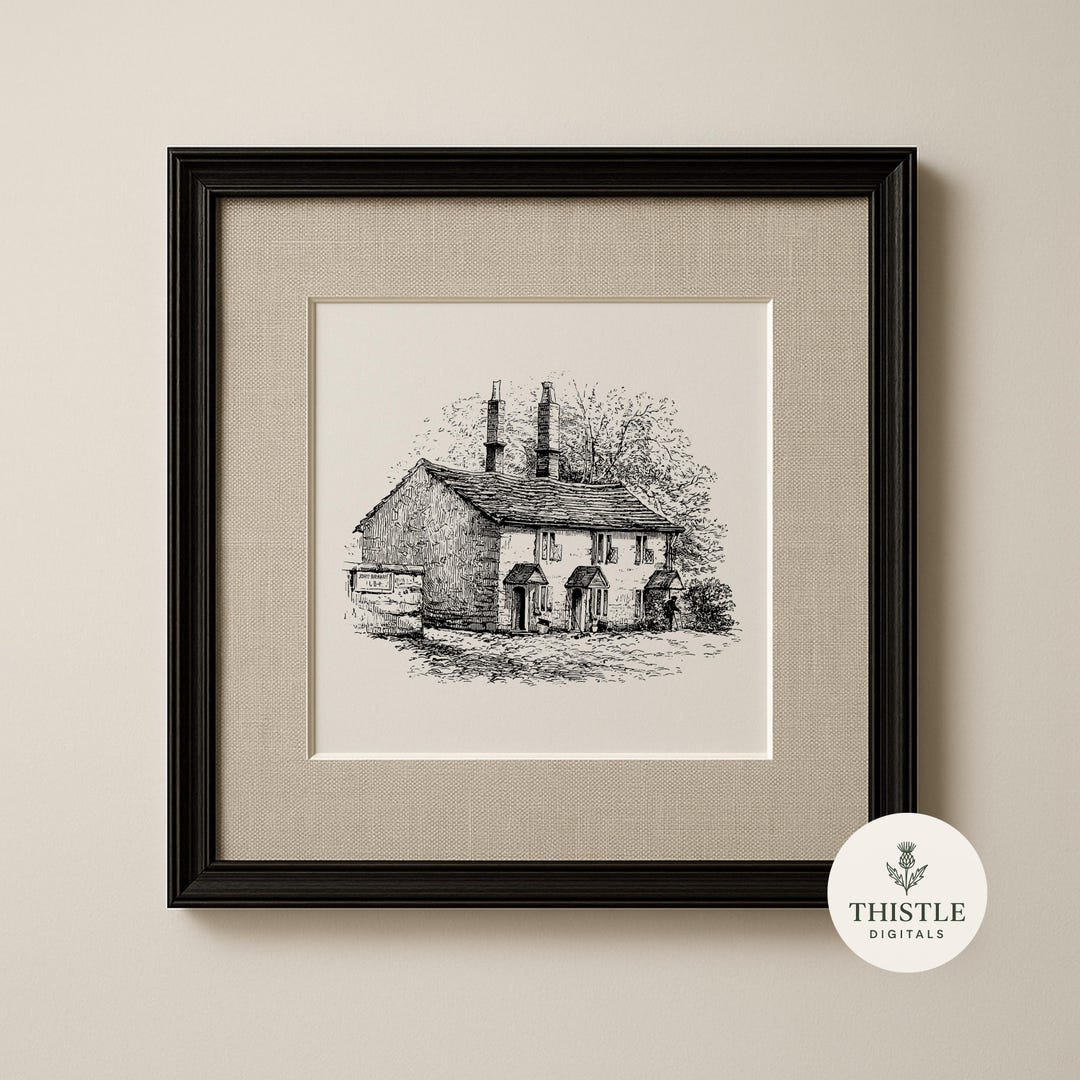 Antique Architecture Etching Print, Small Cottage Print (digital ...