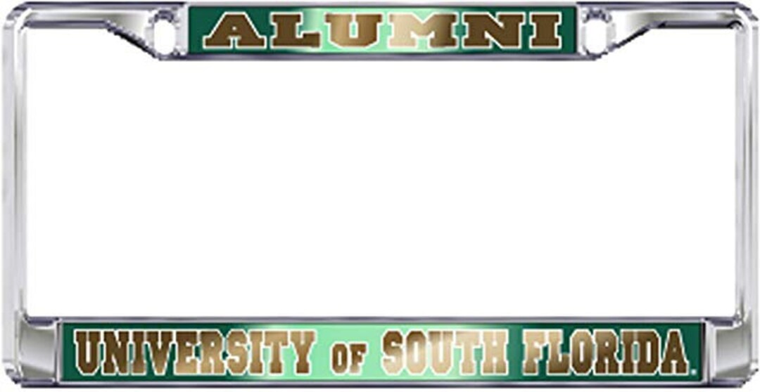 USF South Florida Bulls Mirrored Chrome License Plate Tag Frame Domed ...