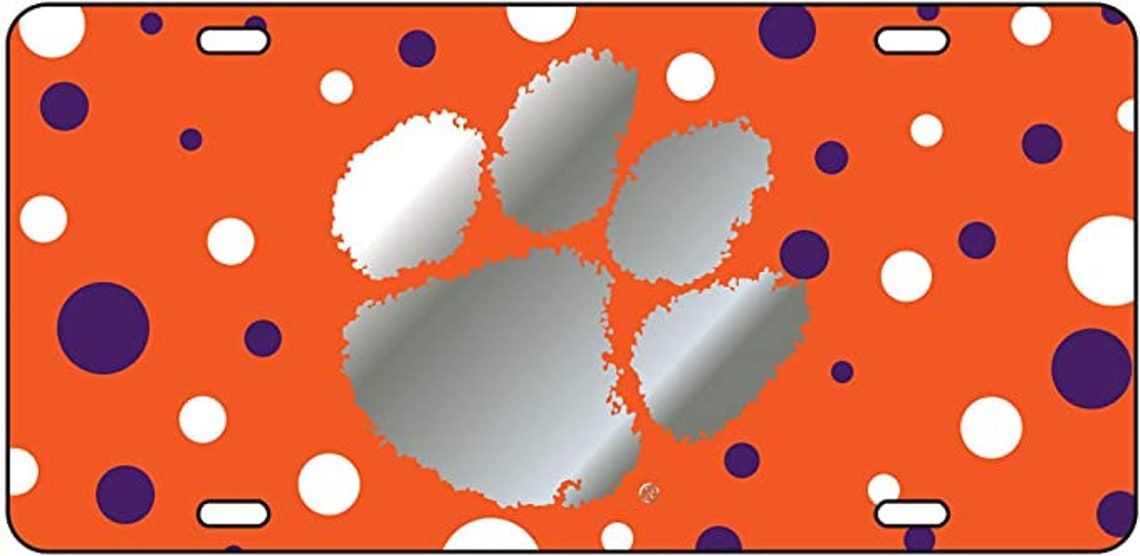 Clemson Tigers Polka Dot License Plate Inlaid Mirrored Car Tag - Etsy