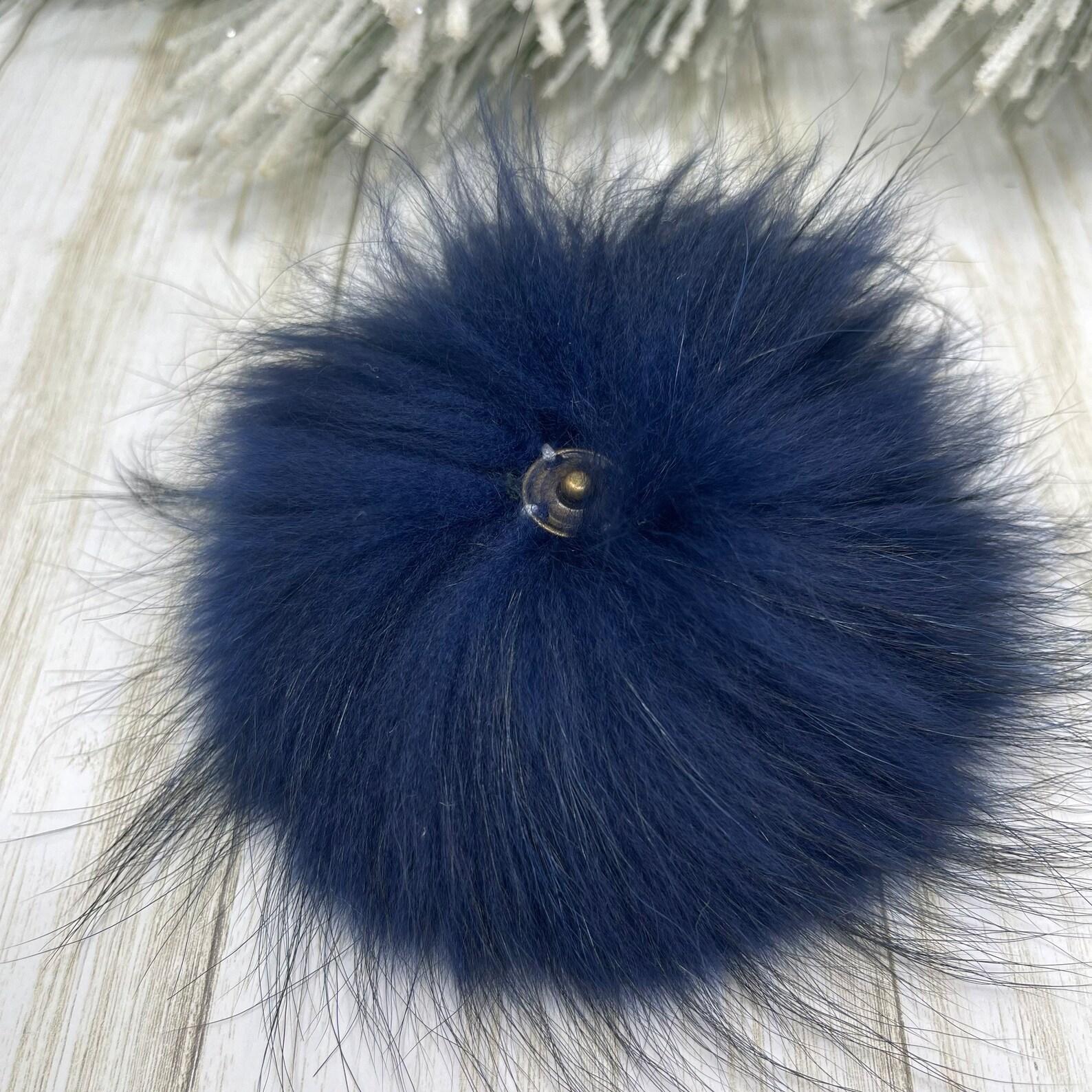 Pompón de piel azul marino de 6-7'' para gorros, bolsos, sombreros y ...