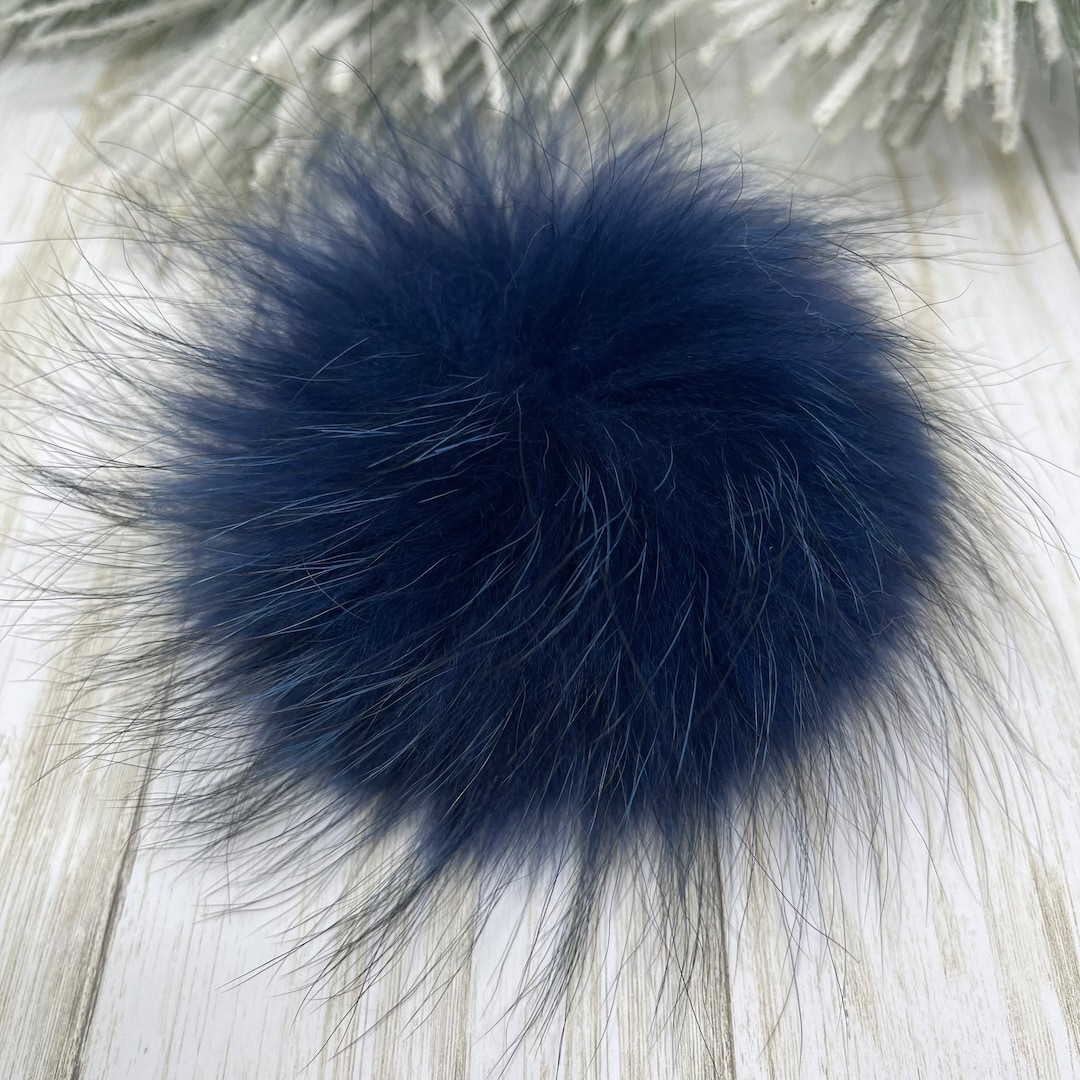 Pompón de piel azul marino de 6-7'' para gorros, bolsos, sombreros y ...